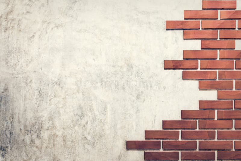 Red Bricks Pattern on Polished Cement Wall. Stock Image - Image of ...