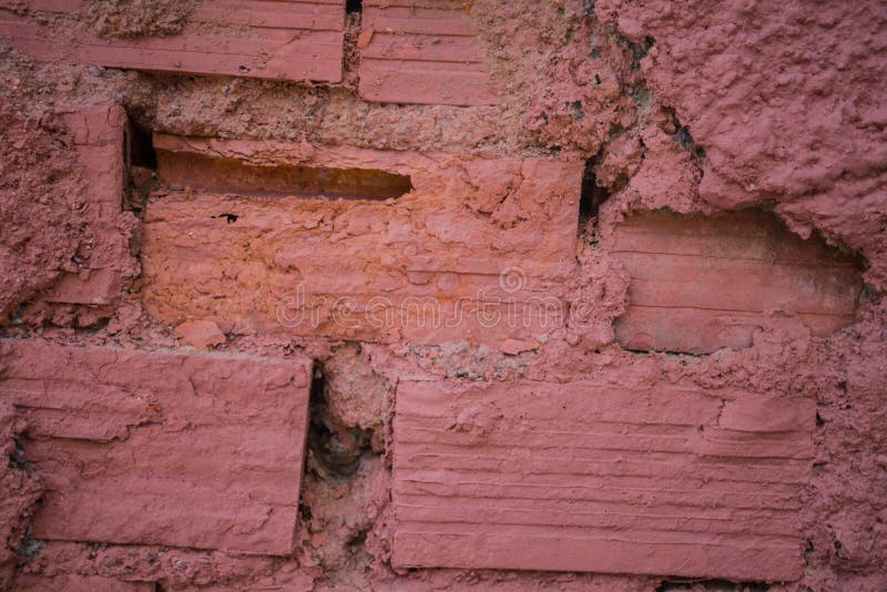 Red Bricks on Rough Wall. Not Properly Sealed with Mortar Creating ...