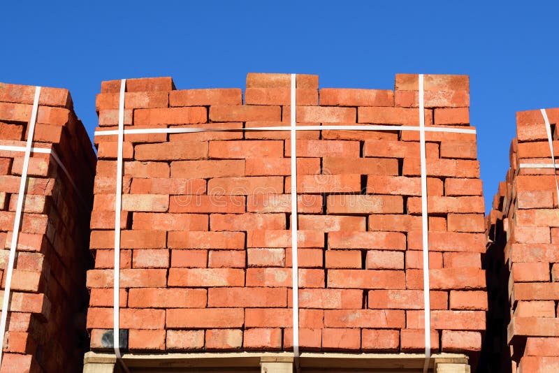 Red Bricks Stacked into Cubes. Warehouse Bricks Stock Photo - Image of ...