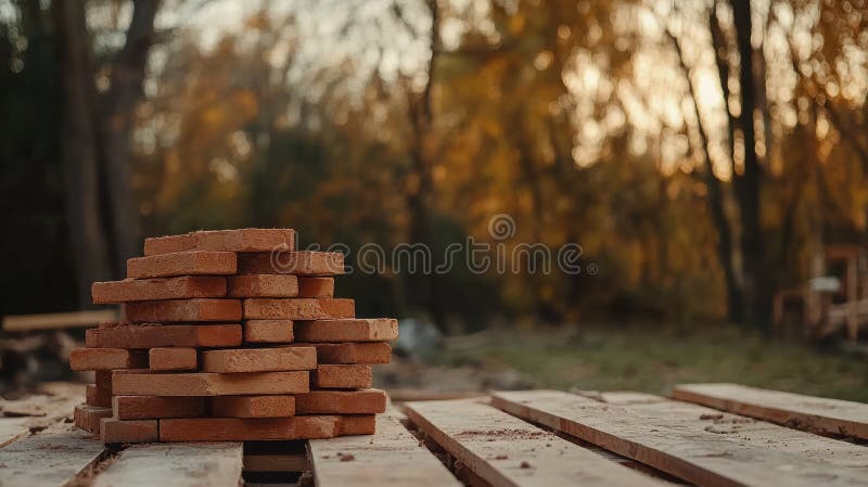 Red Bricks are Stacked on the Floor of a Spacious, Unfinished Room with ...