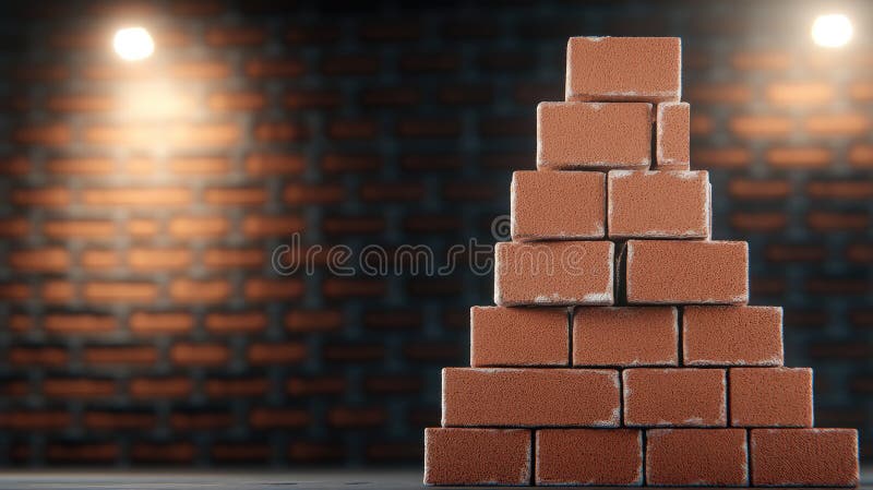 Red Bricks are Stacked on the Floor of a Spacious, Unfinished Room with ...