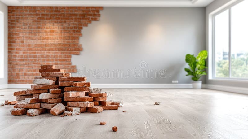 Red Bricks Stacked Floor Spacious Unfinished Room Natural Light ...