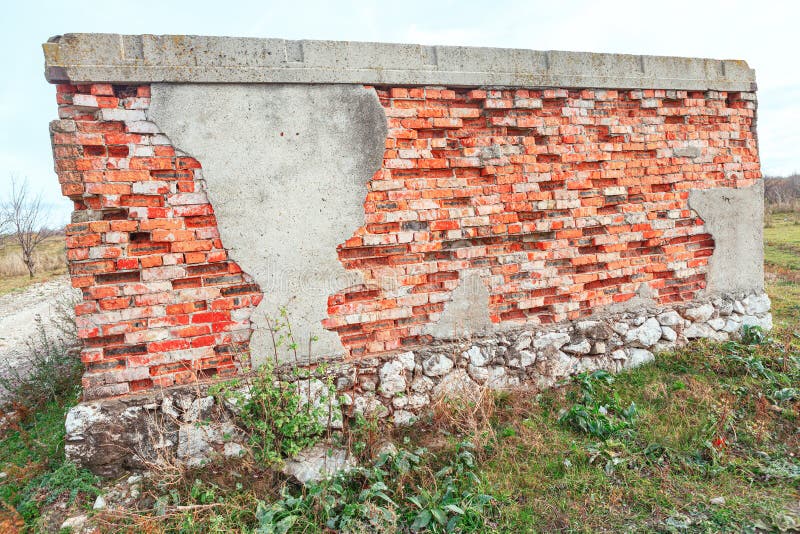 Red bricks wall stock photo. Image of damaged, concrete - 266529882
