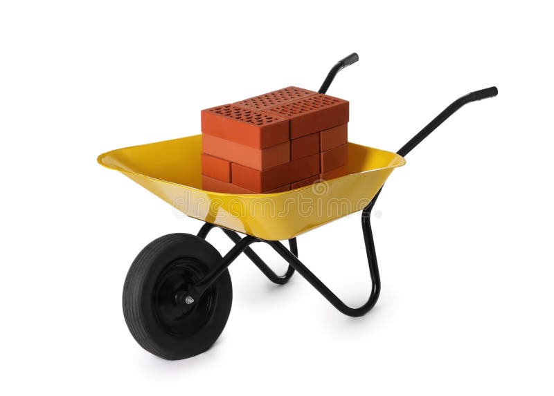 Red Bricks in Wheelbarrow on White Background Stock Photo - Image of ...
