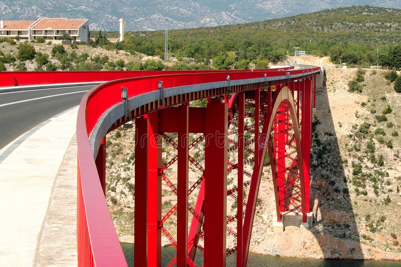 Red bridge stock photo. Image of steel, trees, river, road - 535770