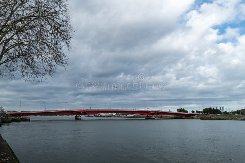 The Red Bridge of Bayonne stock photo. Image of france - 278376336