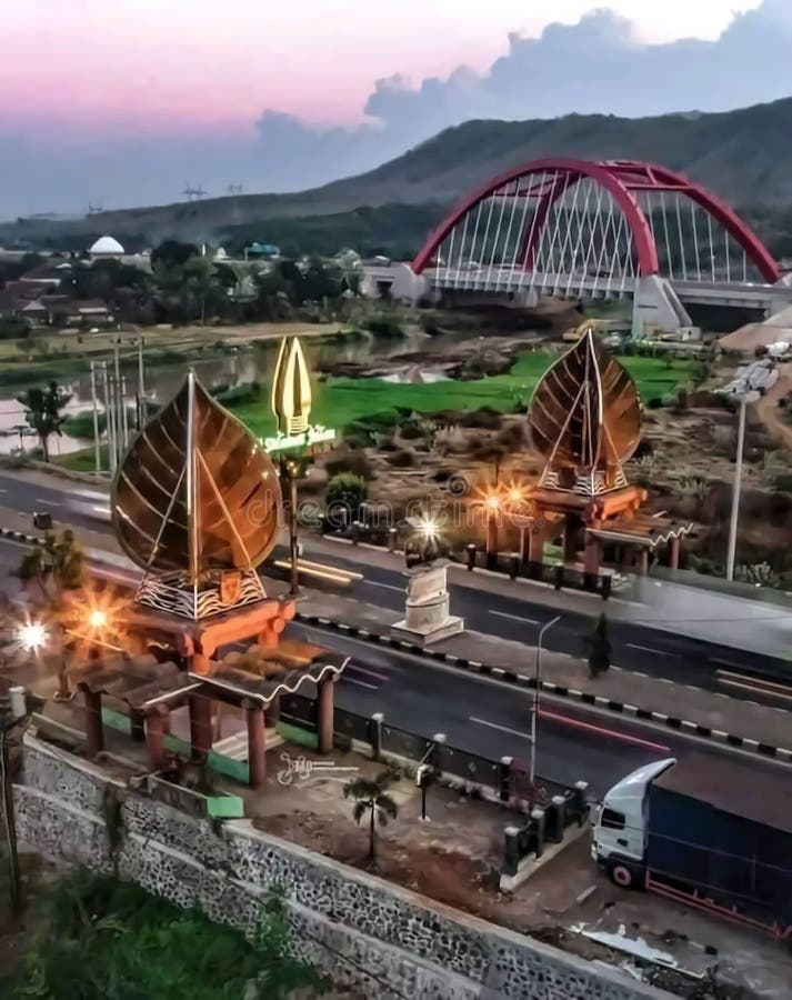 The Red Bridge Connecting the Exotic City in the Afternoon Stock Image ...