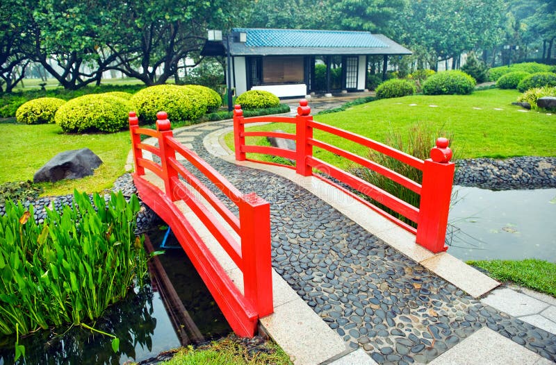 Red bridge in garden stock photo. Image of china, peaceful - 13679242