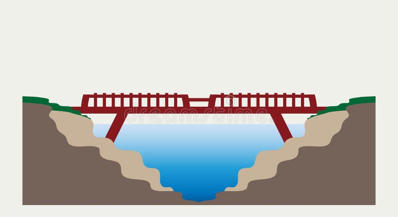 Red Bridge with Landscape Nature Stock Illustration - Illustration of ...