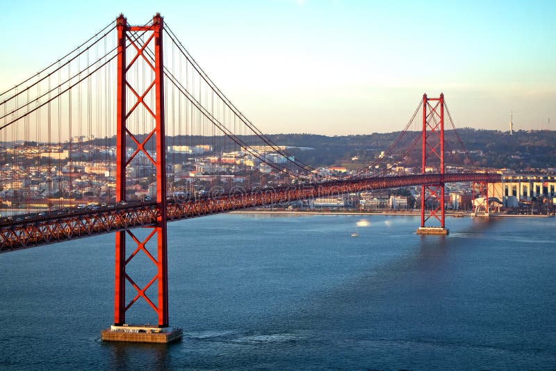 Red Bridge, Lisbon, Portugal Stock Photo - Image of cable, gate: 25358916