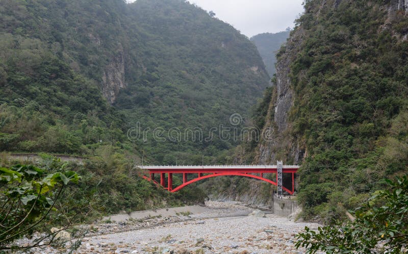 Red Bridge at the Mountains in Hualine, Taiwan Stock Photo - Image of ...