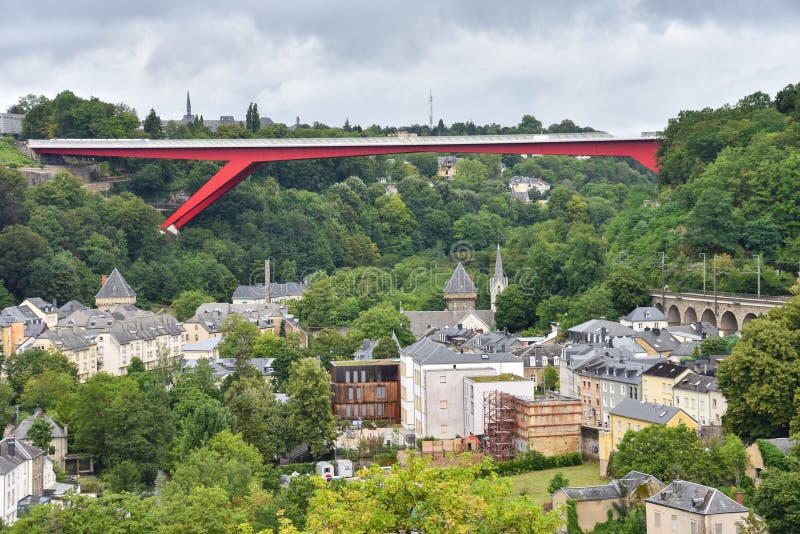 Red Bridge Over Gorge in Luxembourg Stock Photo - Image of panorama ...