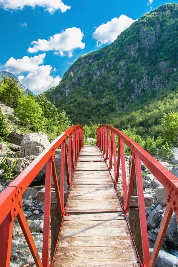 Red bridge in the mountain stock photo. Image of journey - 105626216