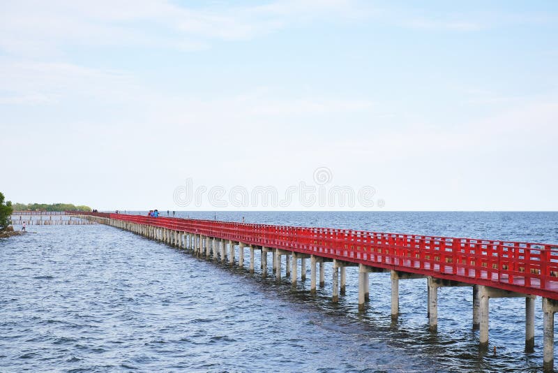 Red bridge in sea stock photo. Image of connecting, famous - 99230246