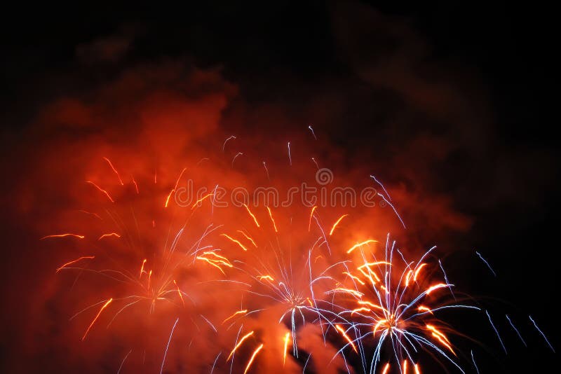 Red Bright Fireworks Sparks in the Black Night Sky Stock Photo - Image ...