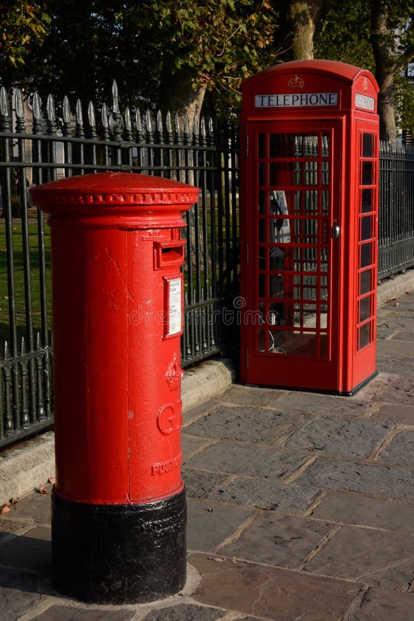Red British Post Box and Telephone Box. London. England Editorial ...