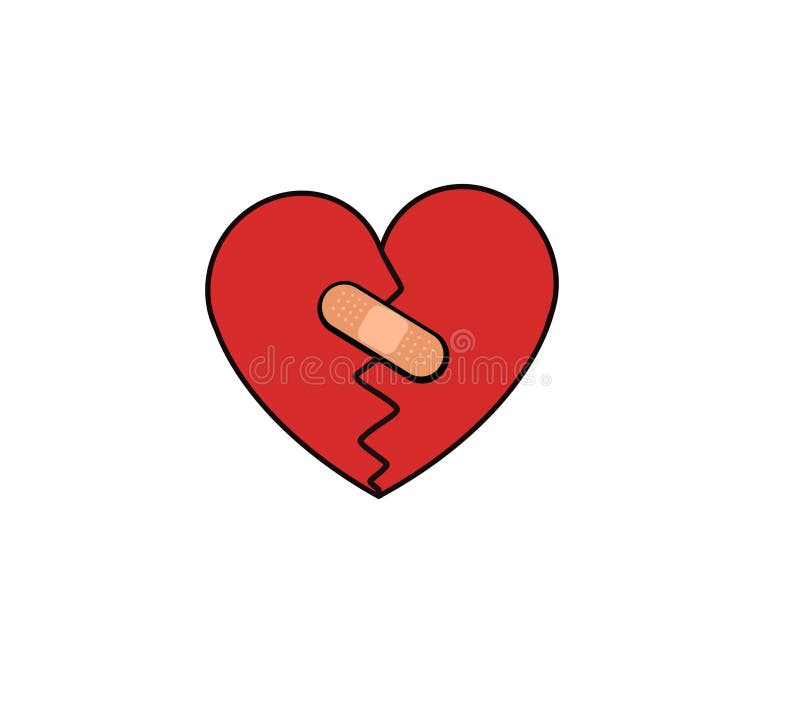 Red Broken Heart with Bandage Illustration Sad Single Color Stock ...