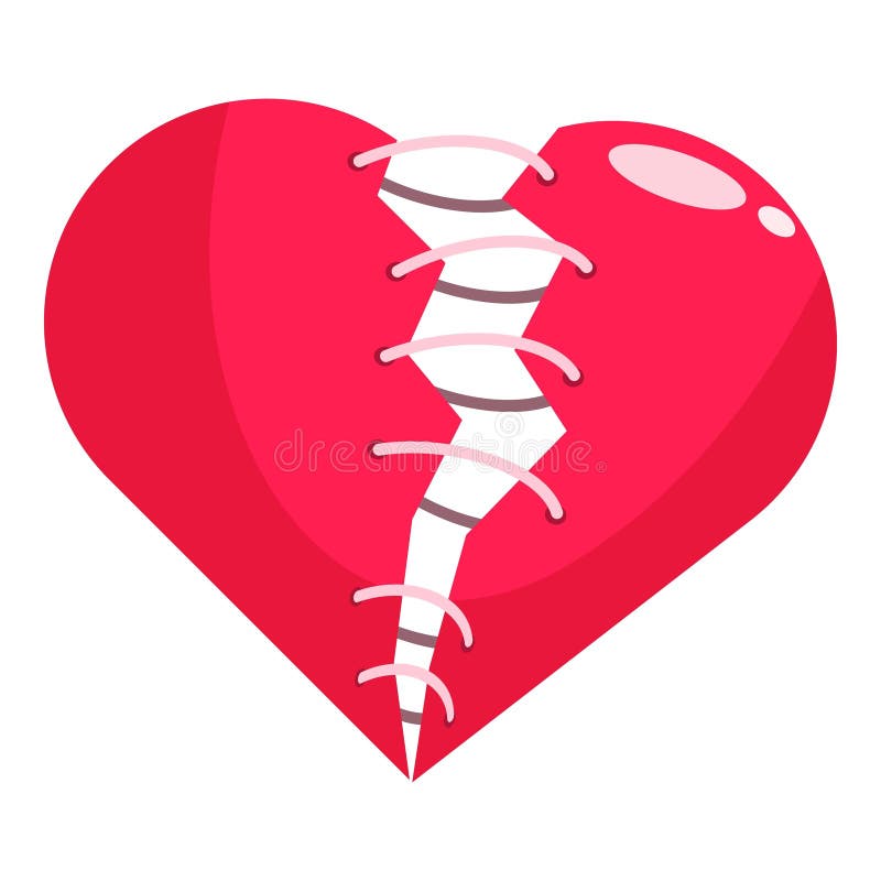 Red Broken Heart Being Sewn Together with White Thread Stock ...