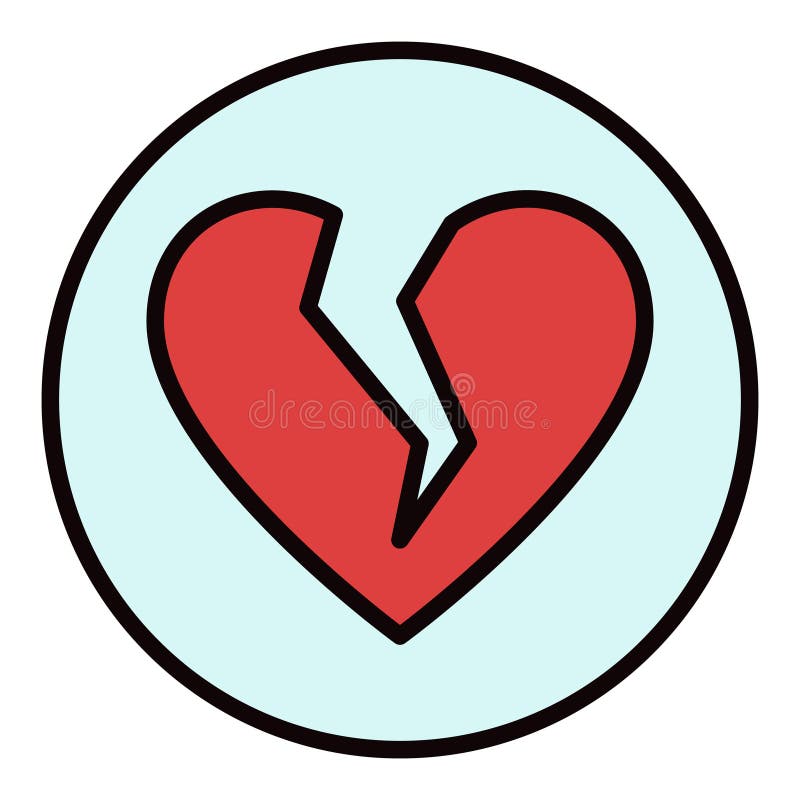 Red Broken Heart in Circle Vector Breakup Colored Icon or Heartbreak ...