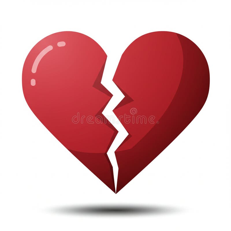 A Red, Broken Heart Graphic with a Jagged, White Line Splitting it Down ...