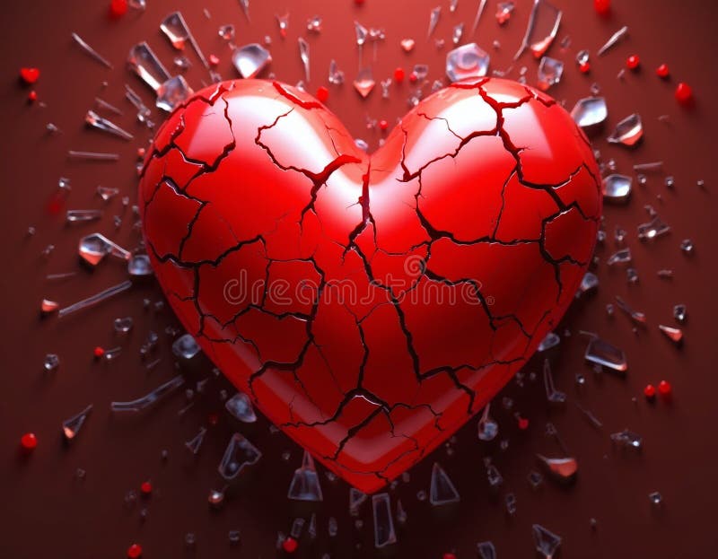 A Red, Broken Heart Made of Glass. Created with the Help of Artificial ...