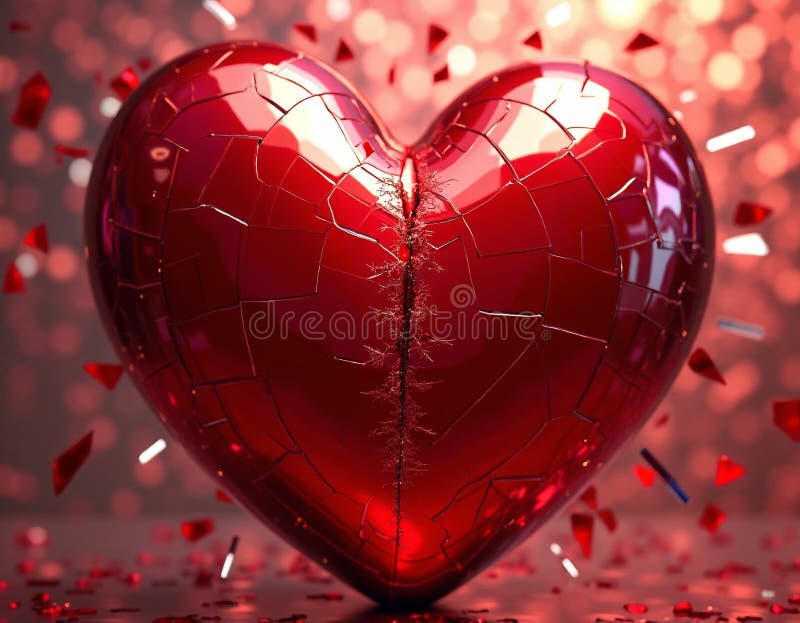 A Red, Broken Heart Made of Glass. Created with the Help of Artificial ...