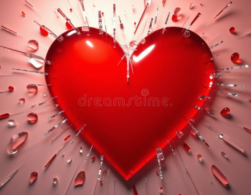 A Red, Broken Heart Made of Glass. Created with the Help of Artificial ...