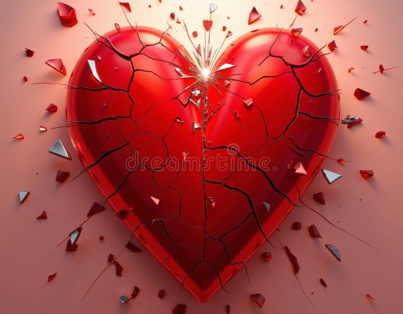 A Red, Broken Heart Made of Glass. Created with the Help of Artificial ...
