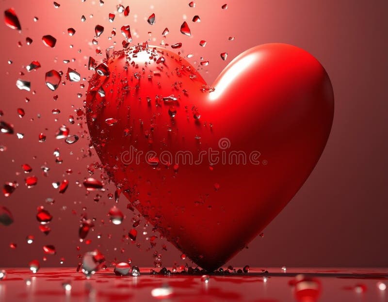A Red, Broken Heart Made of Glass. Created with the Help of Artificial ...