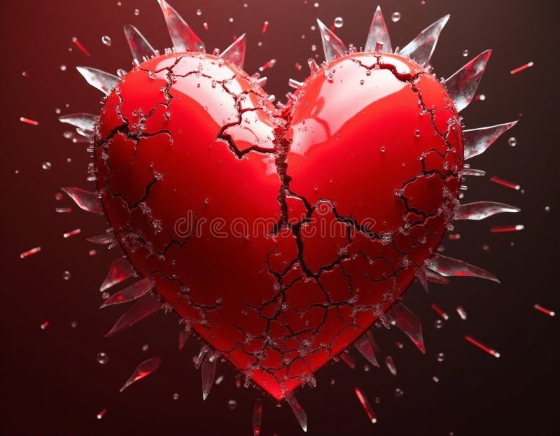 A Red, Broken Heart Made of Glass. Created with the Help of Artificial ...