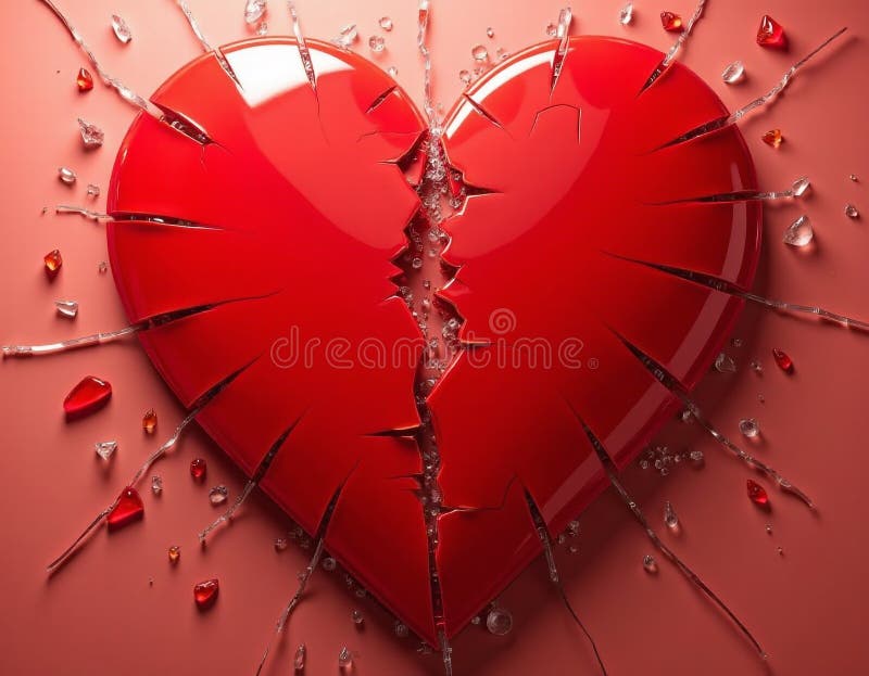 A Red, Broken Heart Made of Glass. Created with the Help of Artificial ...