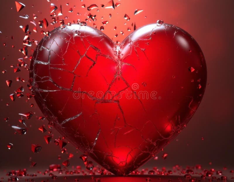 A Red, Broken Heart Made of Glass. Created with the Help of Artificial ...