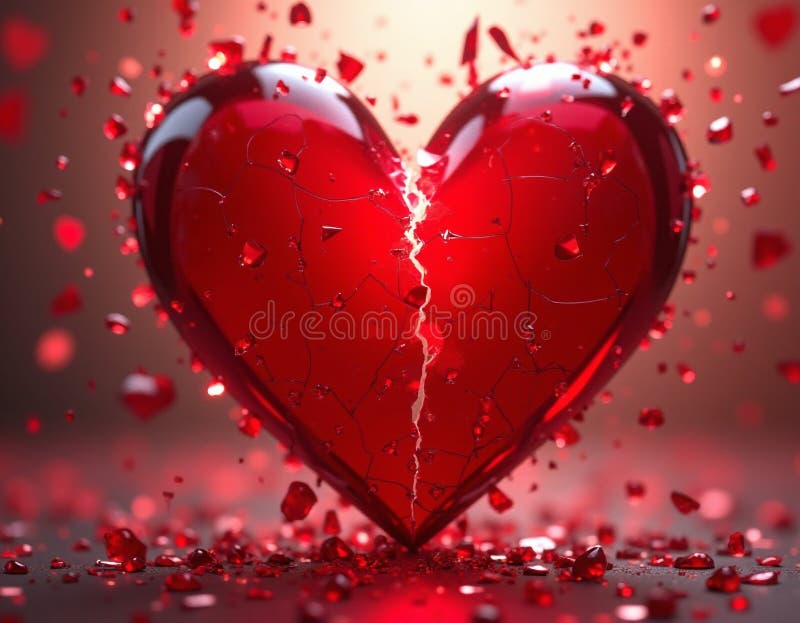 A Red, Broken Heart Made of Glass. Created with the Help of Artificial ...