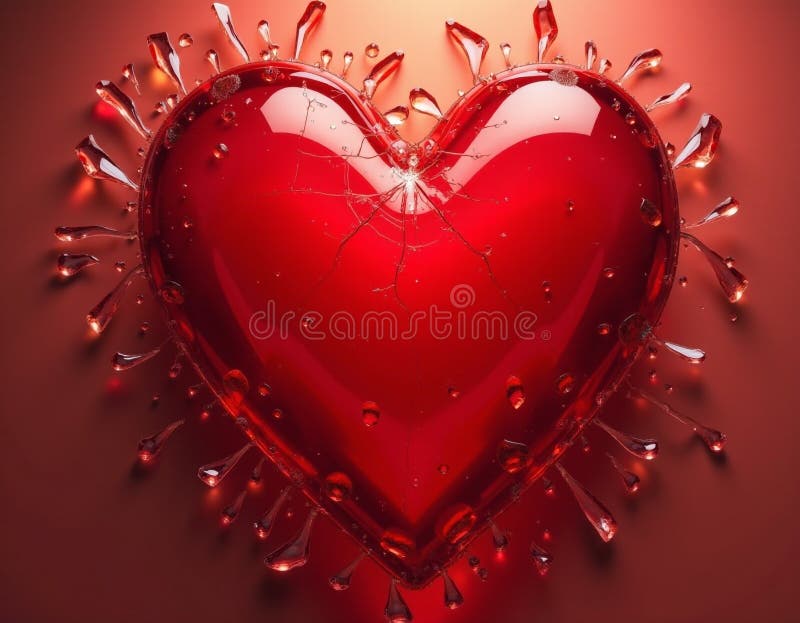 A Red, Broken Heart Made of Glass. Created with the Help of Artificial ...