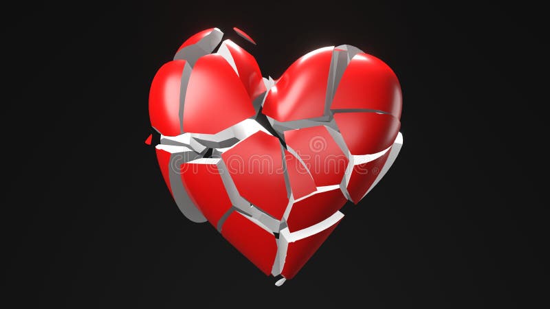 Red Broken Heart Objects in Red Background. Heart Shape Object ...