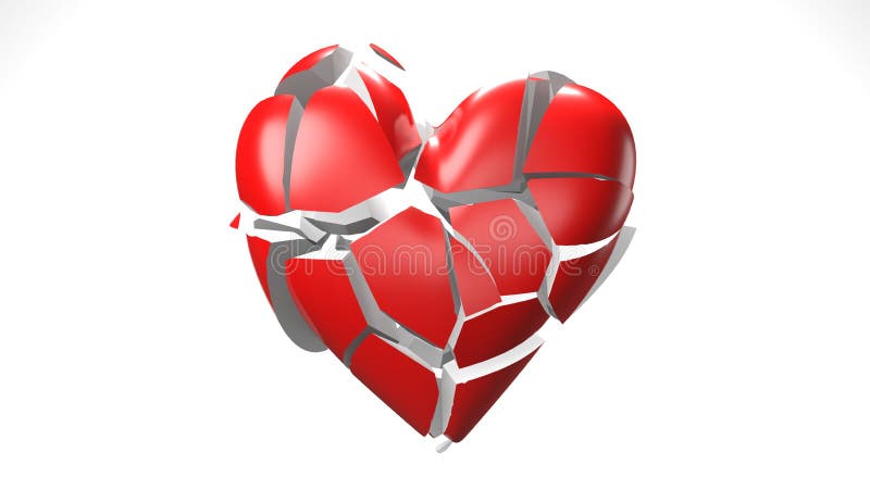 Red Broken Heart Objects in White Background. Heart Shape Object ...
