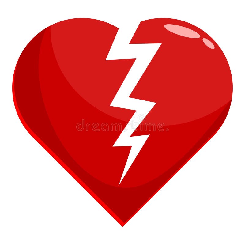 Red Broken Heart Split by Lightning Bolt Symbolizing Painful Breakup ...