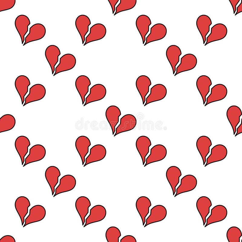 Red Broken Heart Vector Loss Colored Design Seamless Pattern Stock ...
