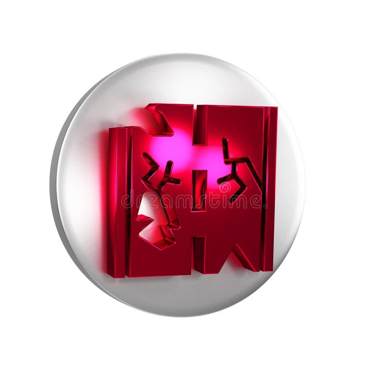 Red Broken Road Icon Isolated on Transparent Background. Silver Circle ...