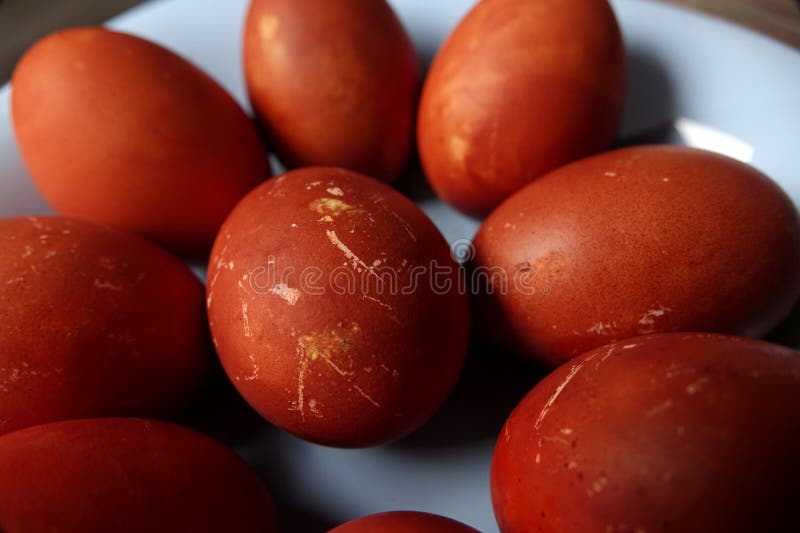 Red Brown Color Painted Boiled Easter Eggs Natural Textured Eggshell ...