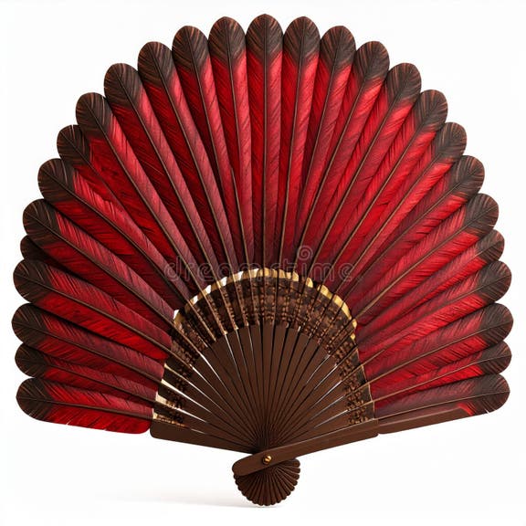 Red and Brown Feather Hand Fan on White Background Stock Illustration ...
