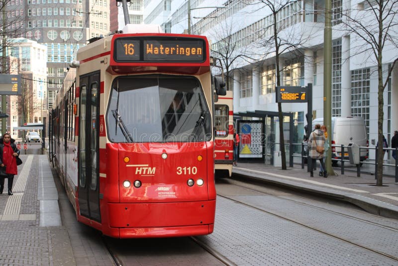 Red Brown Tram Type GLT of HTM in the City Center of the Hague ...