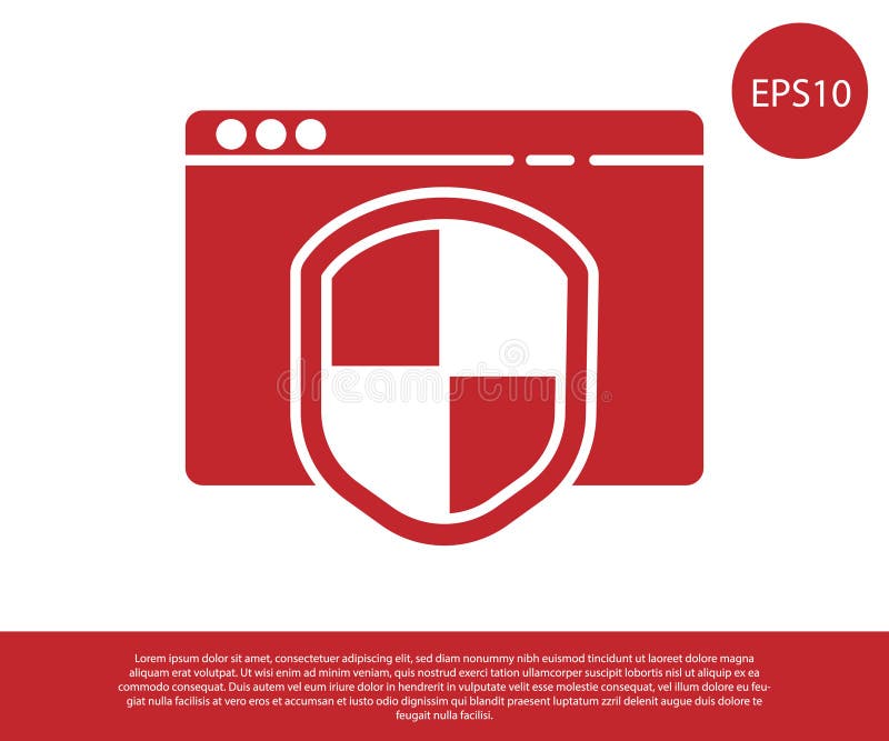 Red Browser with Shield Icon Isolated on White Background. Security ...
