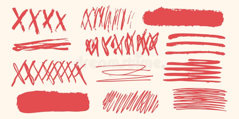 Red Brush Stroke and Scribble Elements Set. Creative Design and Artistic Expression Collection ...