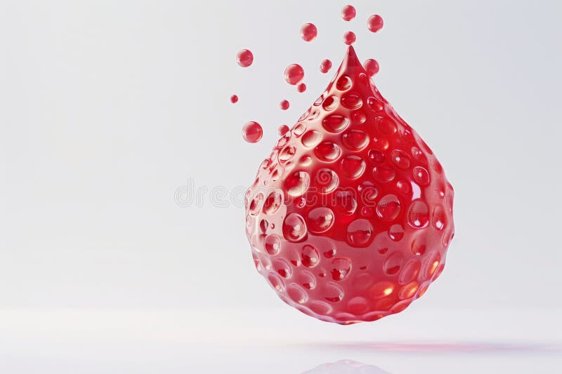 Red Abstract Liquid Bubble with Textured Surface and Droplets ...