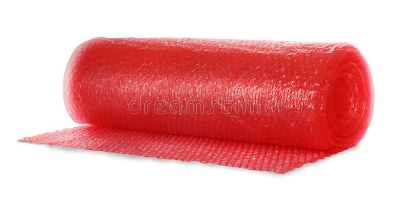 Red Bubble Wrap Roll Isolated on White Stock Image - Image of padded ...