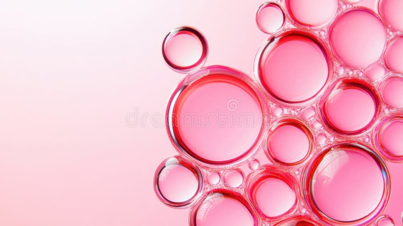 Red Bubbles Float in a Transparent Liquid Illuminated by Soft Blush ...
