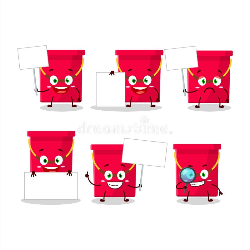 Red Bucket Cartoon Character Bring Information Board Stock Vector ...