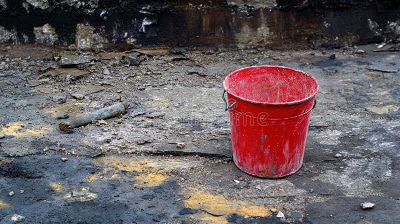 A Red Bucket on a Construction Site Floor Stock Illustration ...
