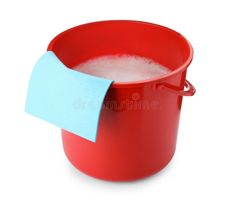 Red Bucket with Detergent and Rag Isolated Stock Image - Image of ...